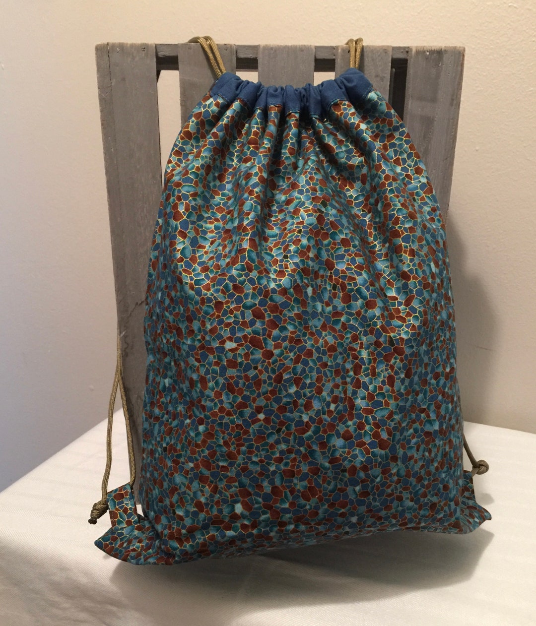 Stained Glass String Backpack; Turquoise Mosaic Cinch Sack - Etsy