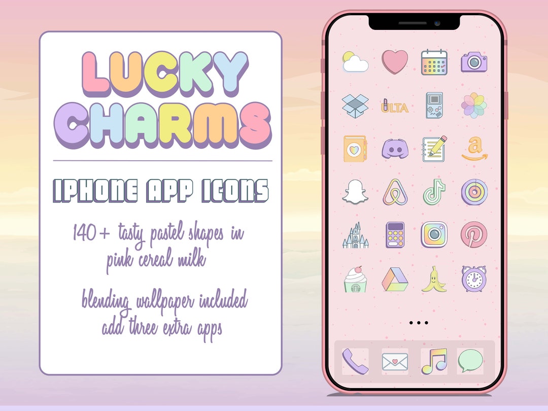 Pastel Lucky Charm App Icons With Pink Milk Blended Wallpaper - Etsy