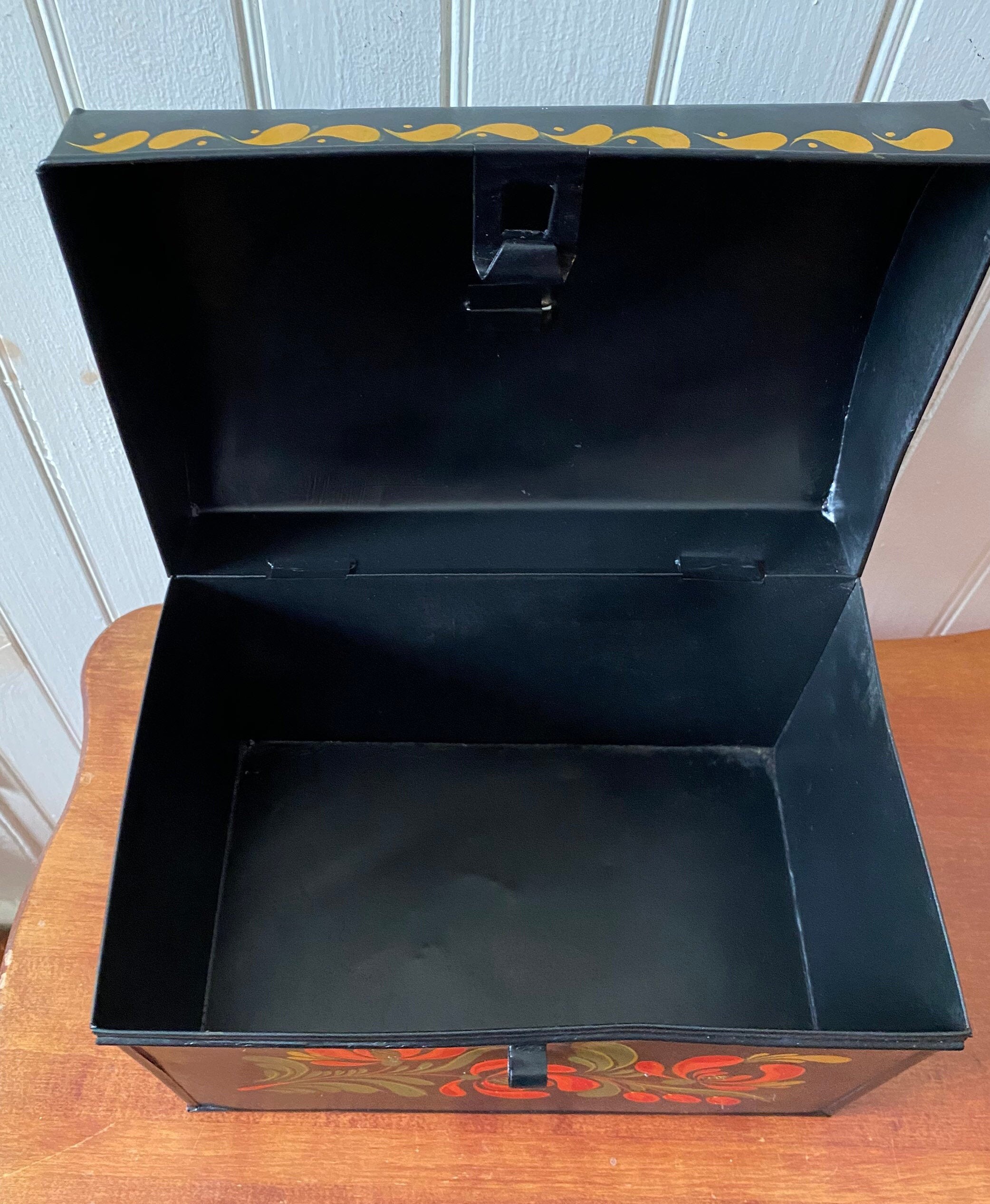 Antique Decorated Tin Dome Lid Document Box - Etsy