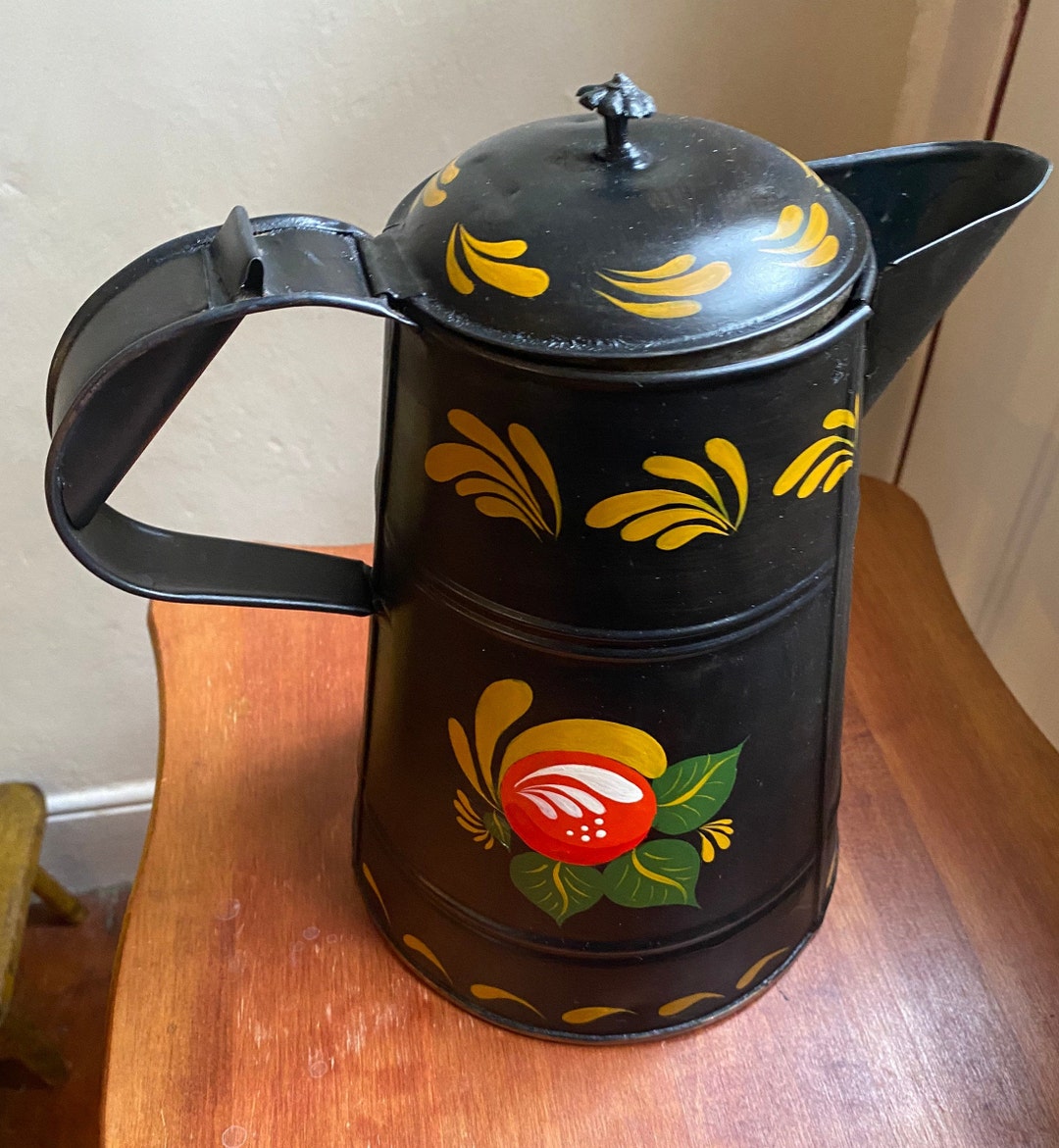 Antique Copper Bottom Decorated Tin Coffee Pot - Etsy