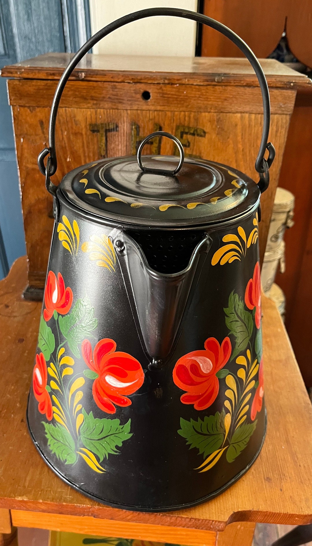 Antique Tin Coffee Pot Decoated With Antique Design - Etsy