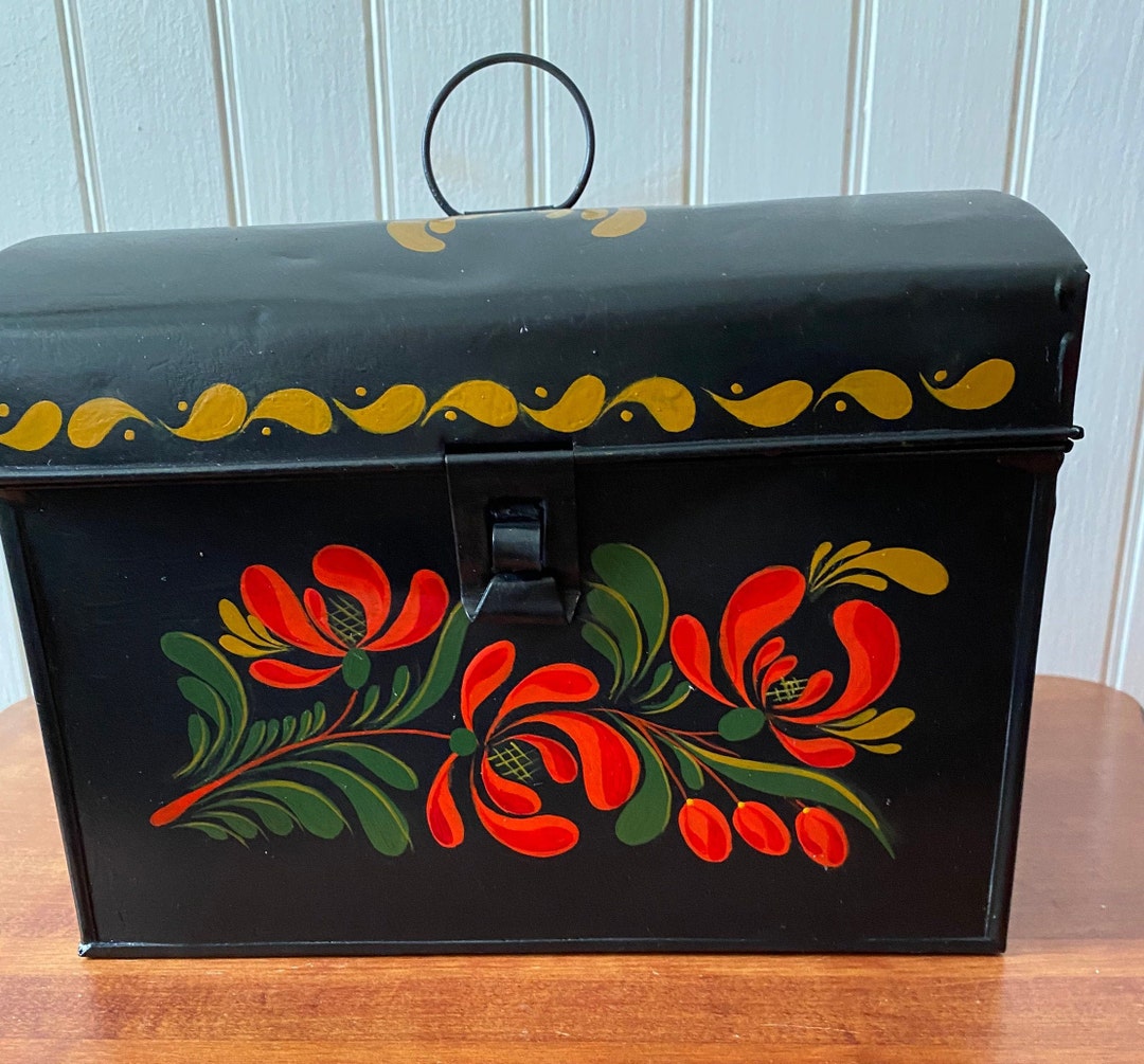 Antique Decorated Tin Dome Lid Document Box - Etsy