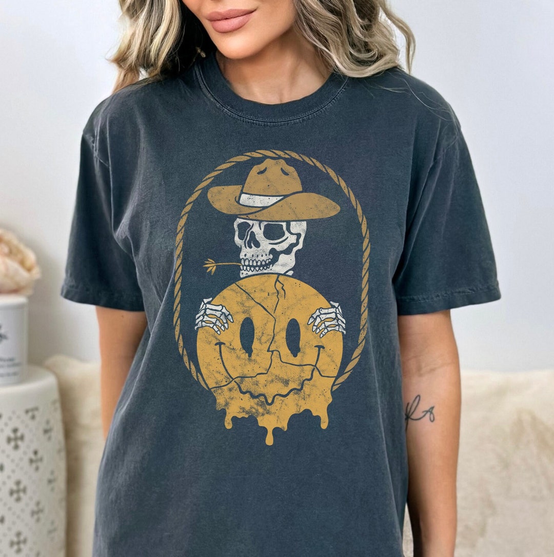 Skeleton Cowboy Melting Face Tshirt, Drippy Smile, Drip Face, Smiley ...