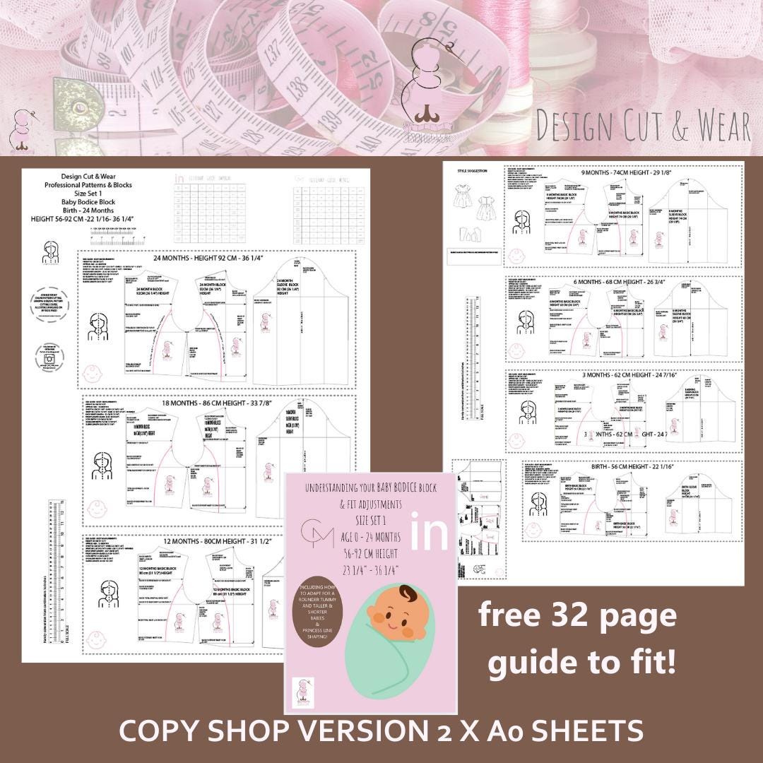 BABY Bodice Block - Birth - 24 Months - Height 56-92 CM -22 1/16- 36 1/ ...