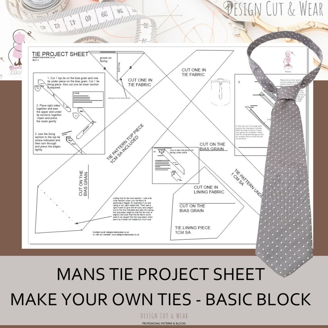 Tie Pattern Sheet - Making Instructions & Youtube Video - Make a Funky ...