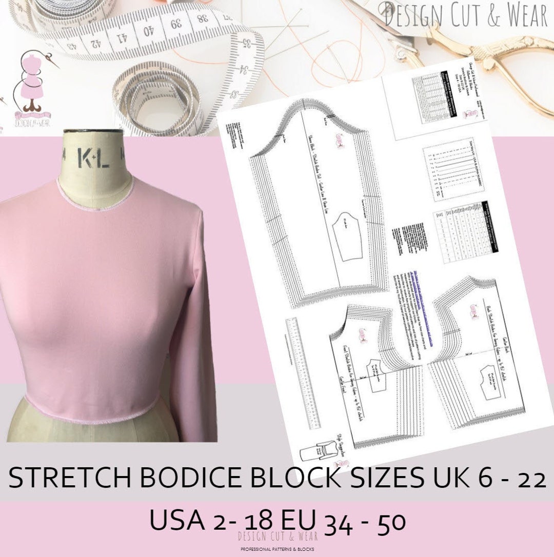 Stretch Bodice Block Sizes UK 6 - 22 USA 2- 18 EU 34 - 50 - Ideal for ...