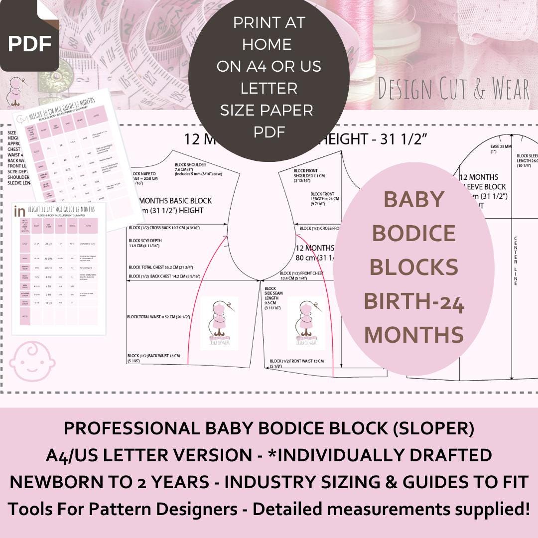 BABY Bodice Block - Birth - 24 Months - Height 56-92 CM -22 1/16- 36 1/ ...