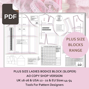 A0 Copy Shop Version -PDF Plus Size Ladies Bodice Block & Sleeve - UK ...