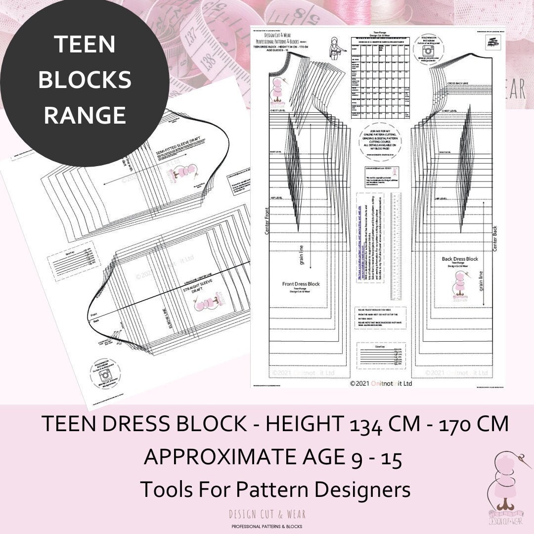 Teen Dress Block and Straight and Fitted Sleeve Blocks-age-9-to-15 ...