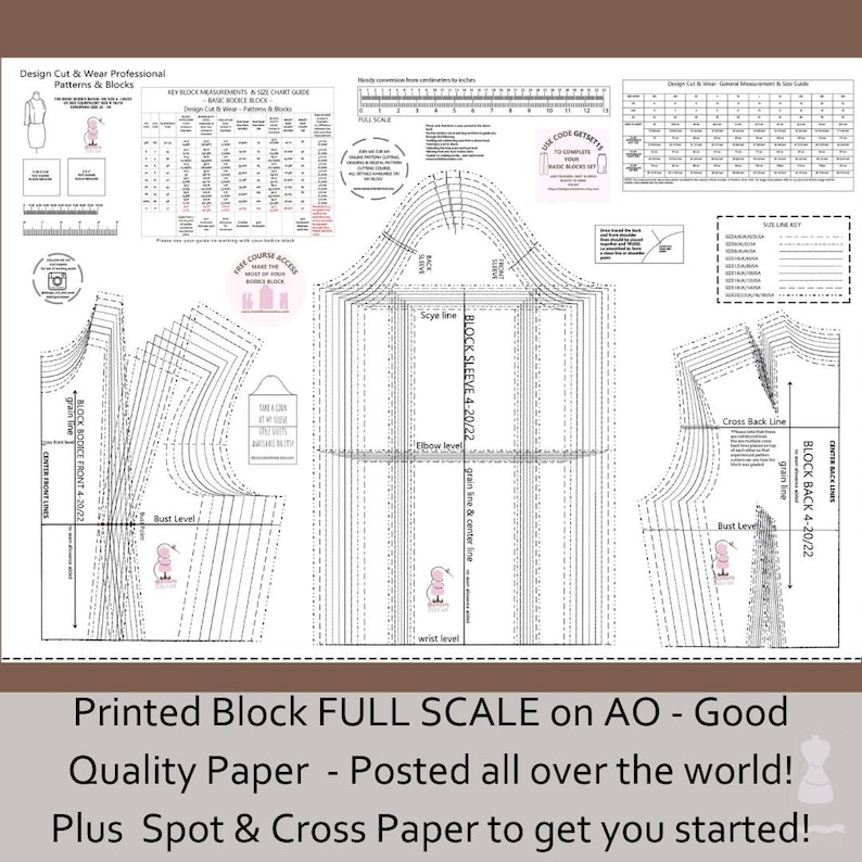 Basic Fitted Bodice Block -sloper UK Sizes 8-22 - USA (2-18) and ...