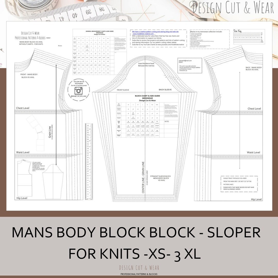 Mans Body Block- for Knit Fabrics- Size XS - 3XL - UK, U.S and Eu Size ...