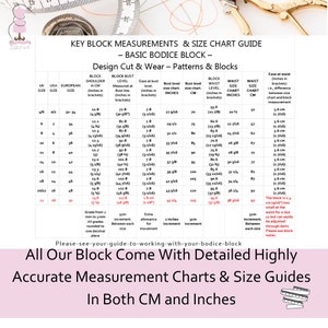 Basic Fitted Bodice Block UK Sizes 4-22*/USA (0-18*) European Sizes! A4 ...