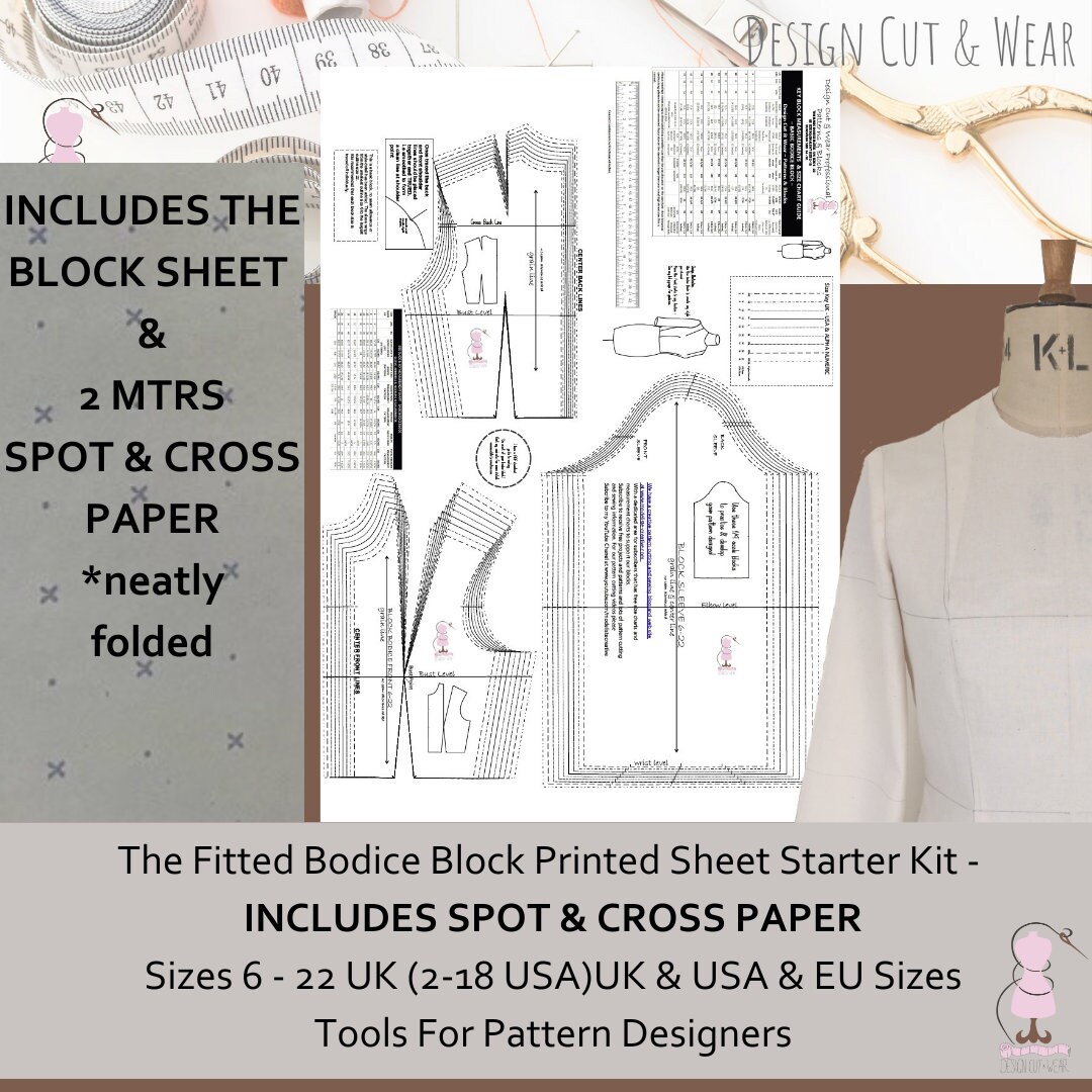 Basic Fitted Bodice Block -sloper UK Sizes 8-22 - USA (2-18) and ...