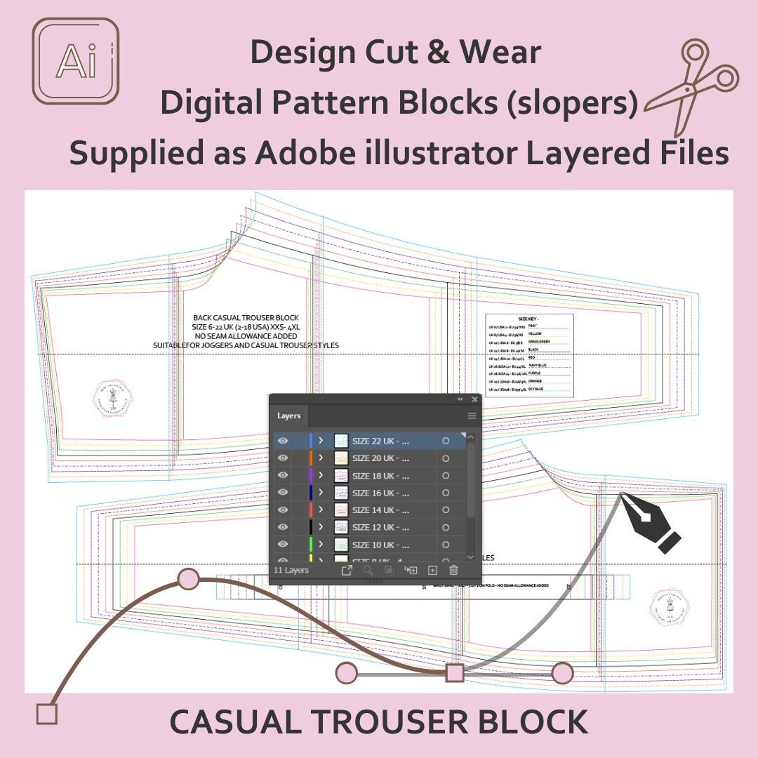 Digital Basic Blocks (slopers) for Adobe Illustrator -casual Trouser ...
