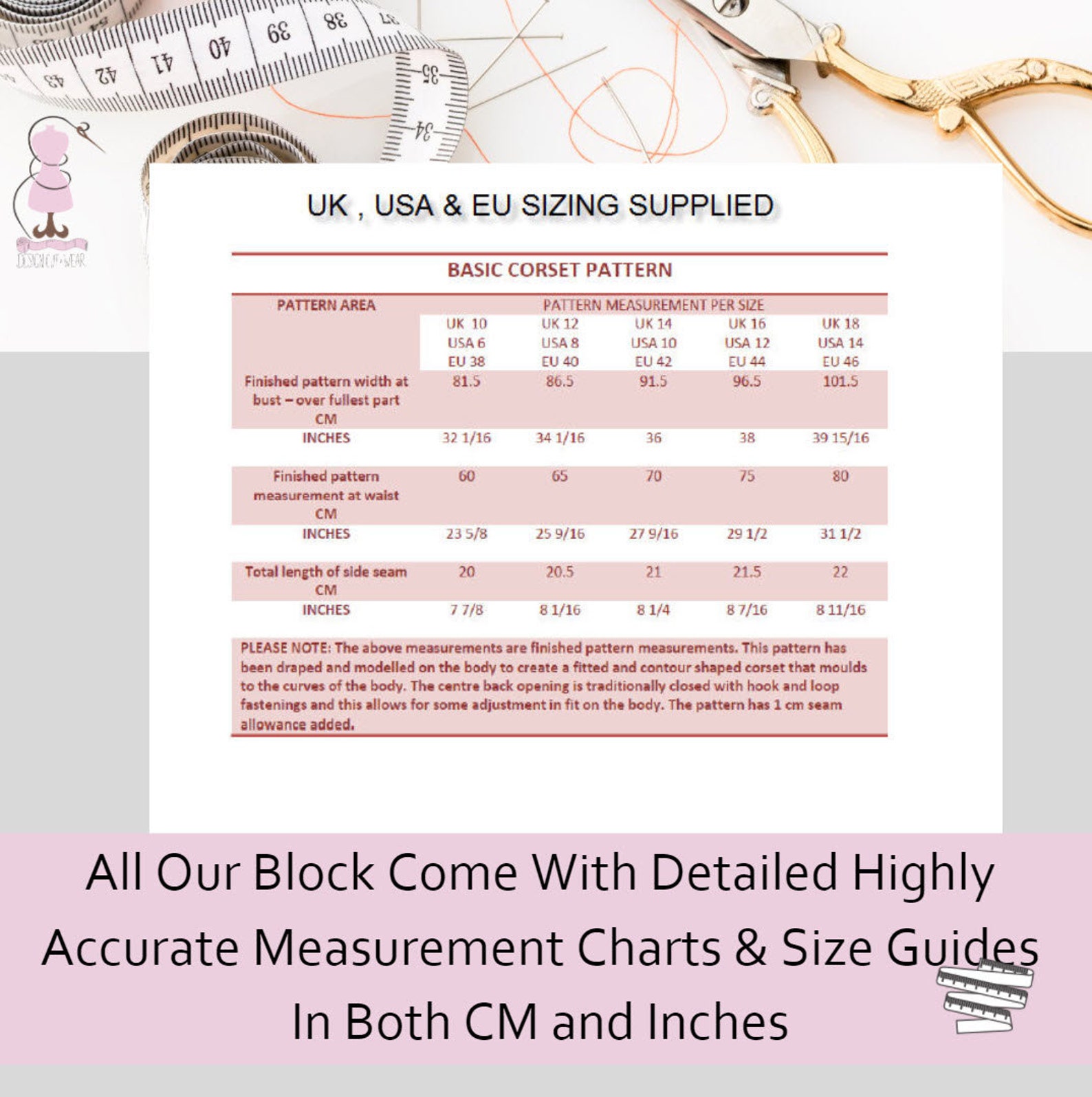 Corset Pattern Blocks PDF Download Immediately Size 10 to 18 UK Contour ...