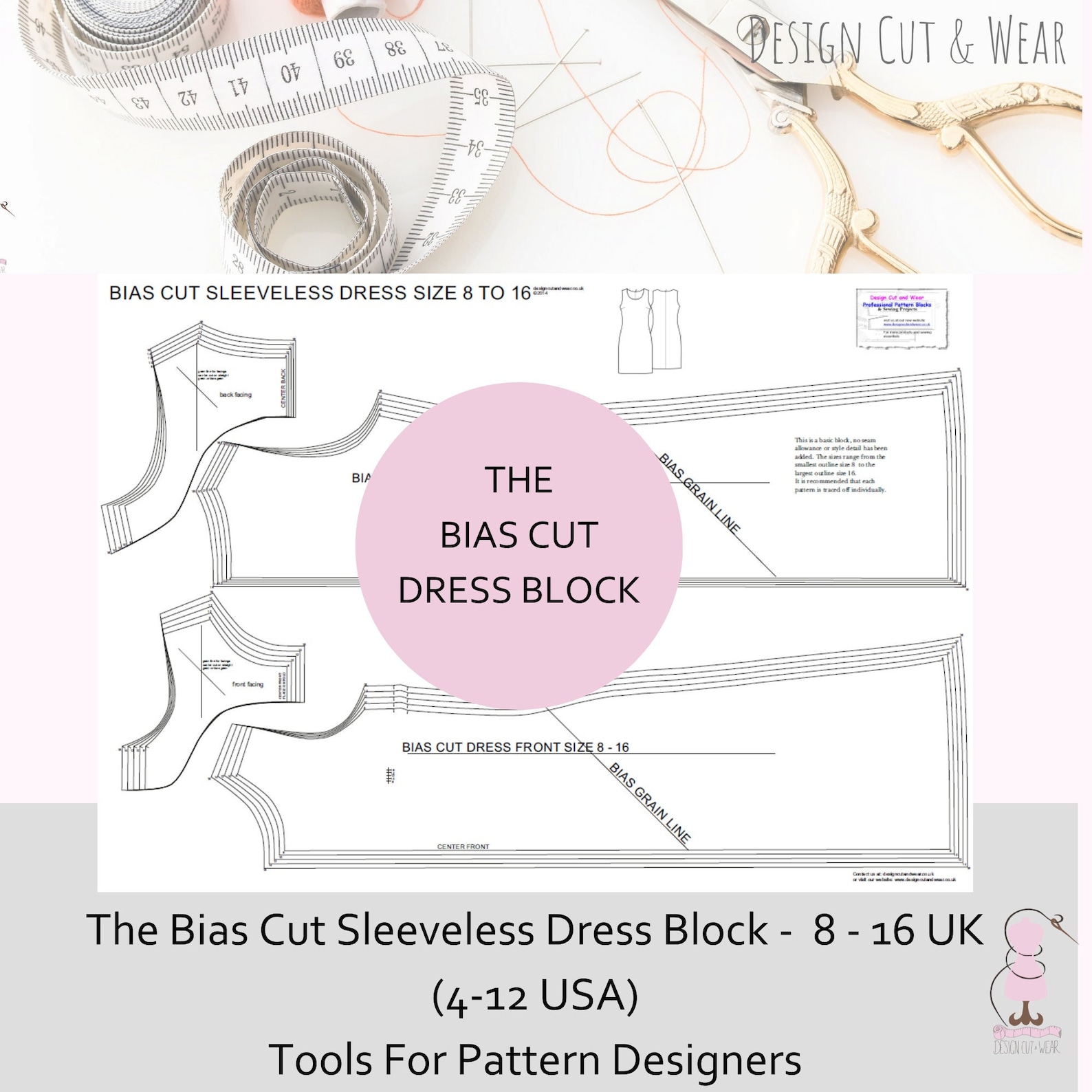 The Bias Cut Dress Block - Sleeveless Style With Facing Shape Supplied ...