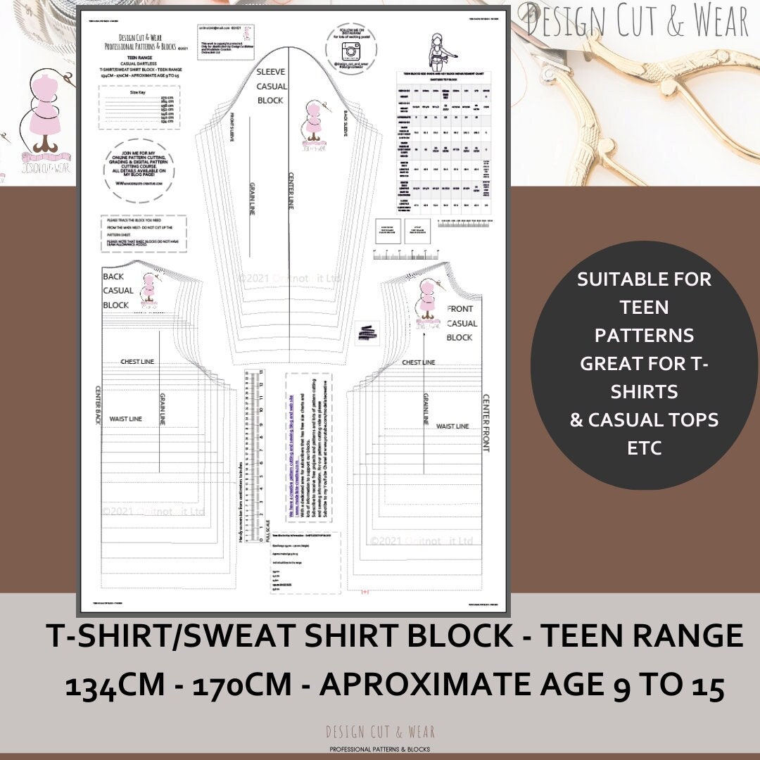 TEEN Blocks Range -teenage Casual Top Block (sloper) - Create T-shirt ...