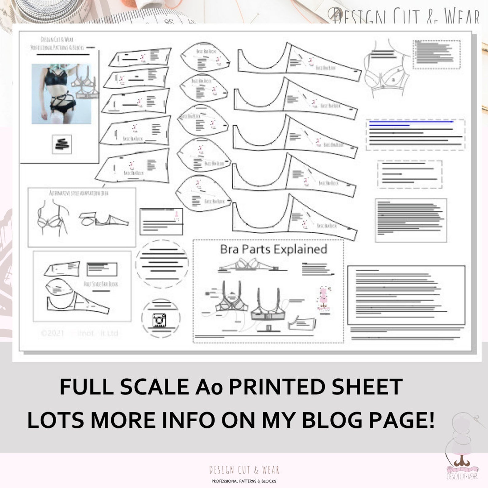 Basic Bra Pattern Block (sloper) - Cup Size AA & D (UK)- Created for ...