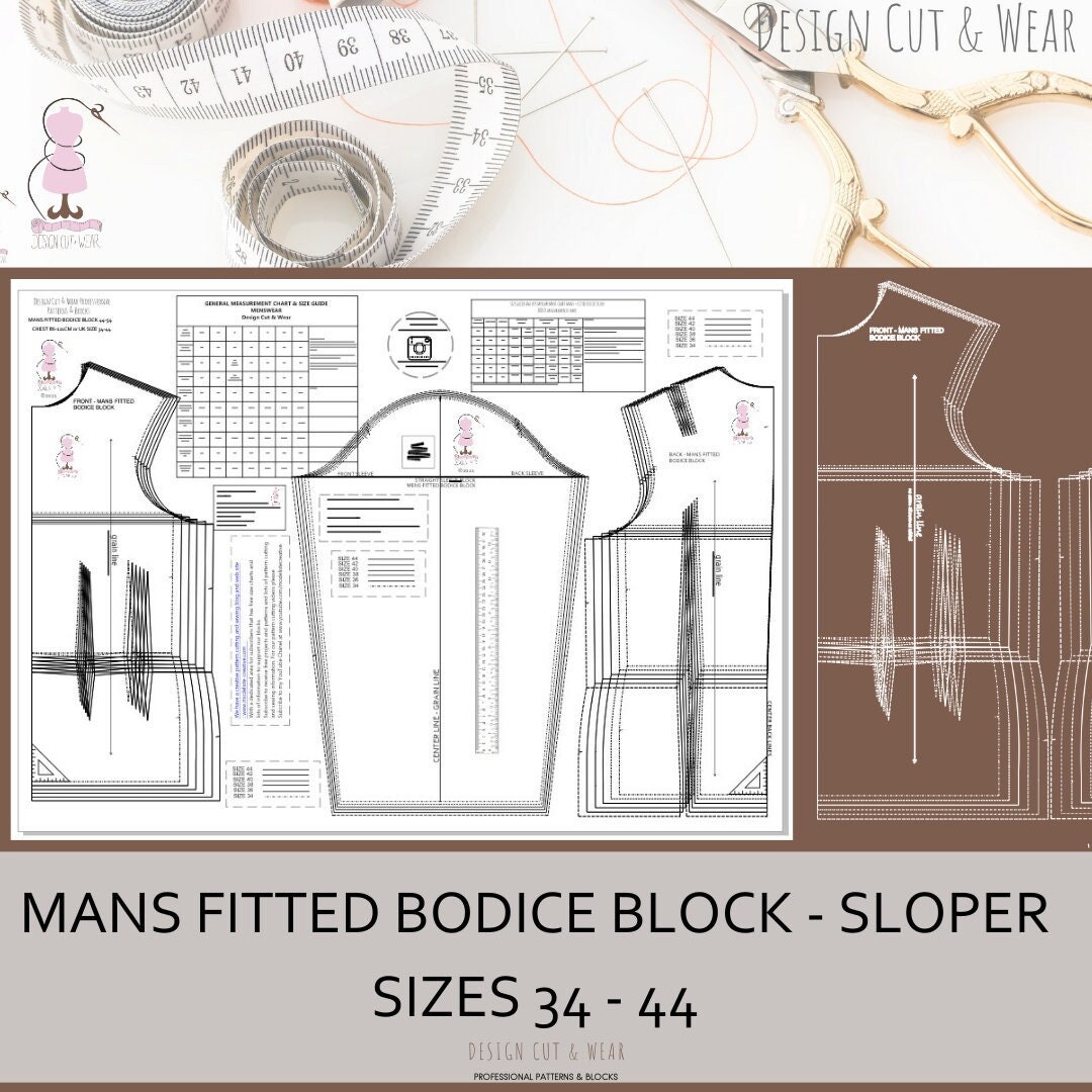 Mans Fitted Bodice Block- Comes in Sizes 44-54 EU Chest Sizes 86 Cm to ...