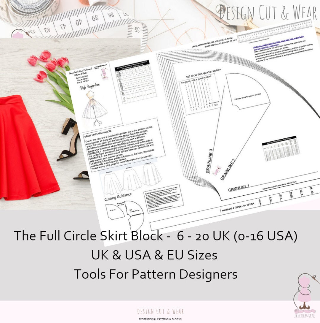 Full Circle Skirt Block- (sloper)-professional Pattern Blocks - UK. USA ...