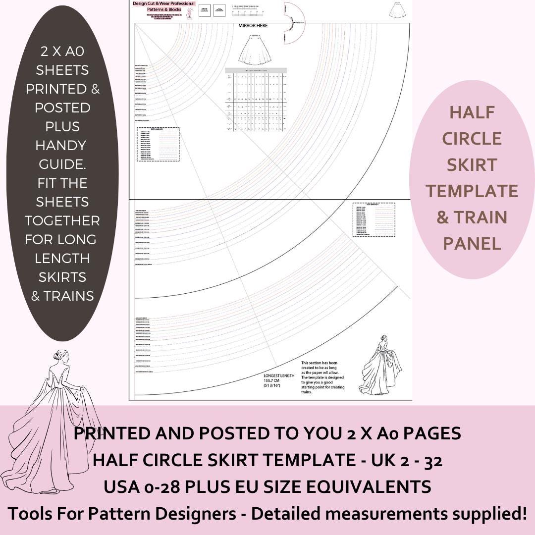 Printed and Posted Half Circle Skirt Blocks / Sloper-uk Sizes 2 -32 ...