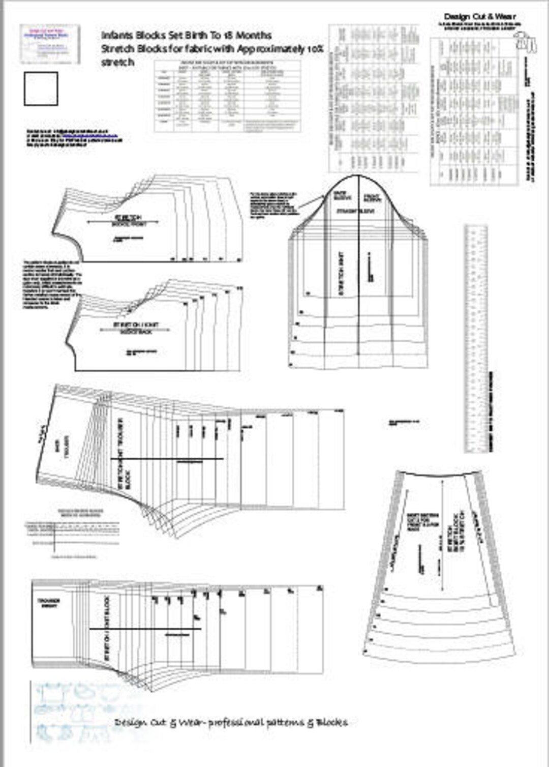 Infants Stretch Block Pattern Set - Slopers- Bodice and Sleeve, Trouser ...