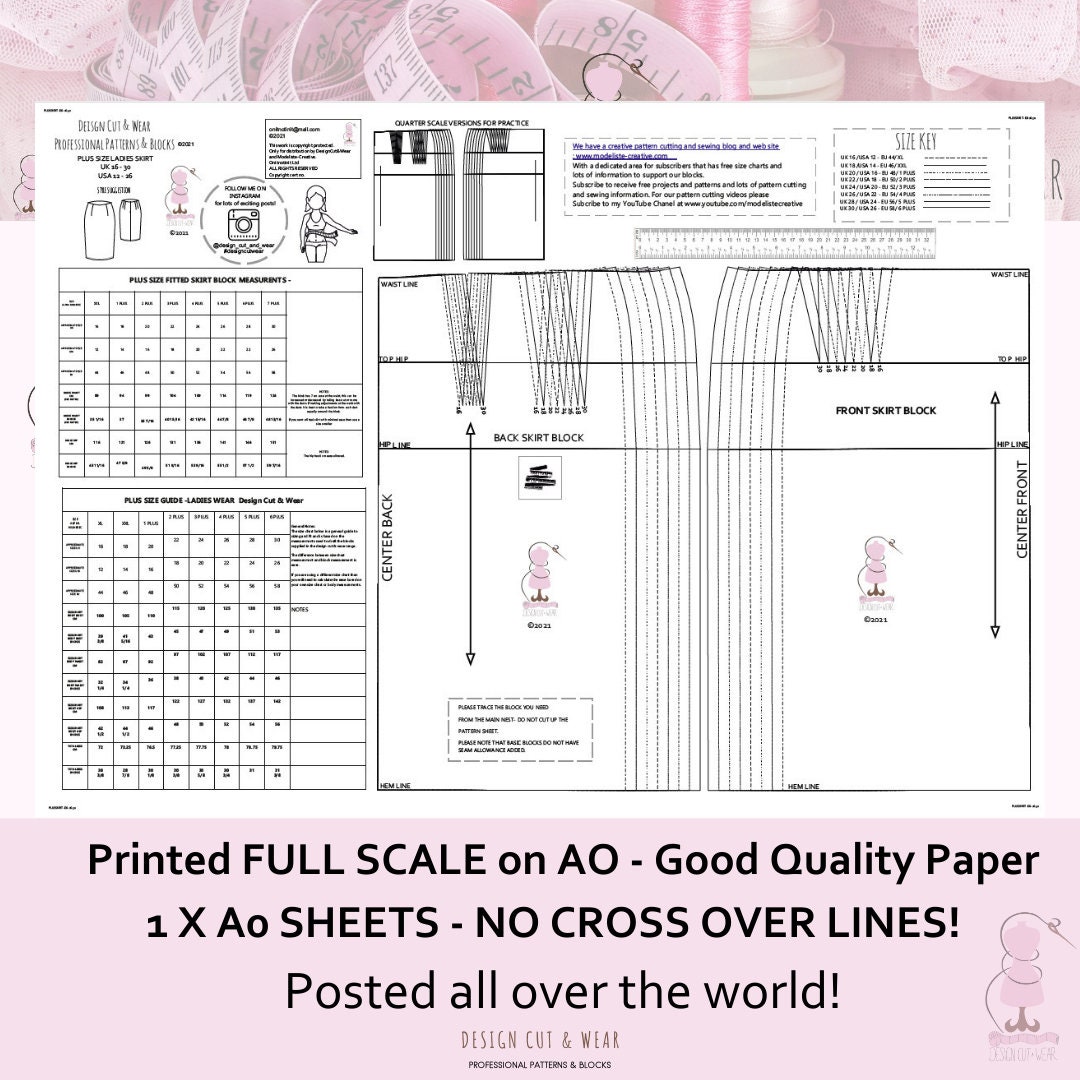 Plus Size Ladies Basic Skirt Block UK Size 16 to 30 US - Etsy UK