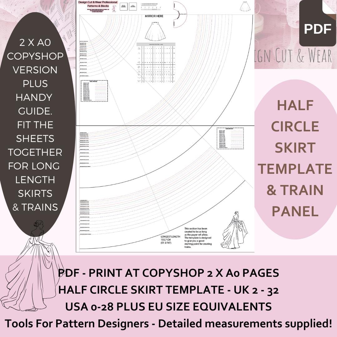 PDF Half Circle Skirt- (sloper)-professional Pattern Blocks -UK Sizes 2 ...