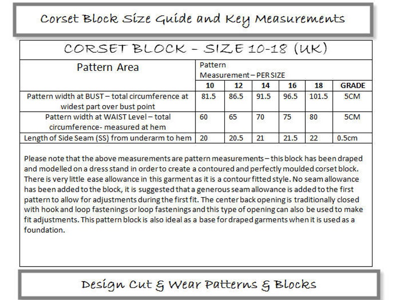 Corset Pattern Blocks PDF Download Immediately Size 10 to 18 | Etsy