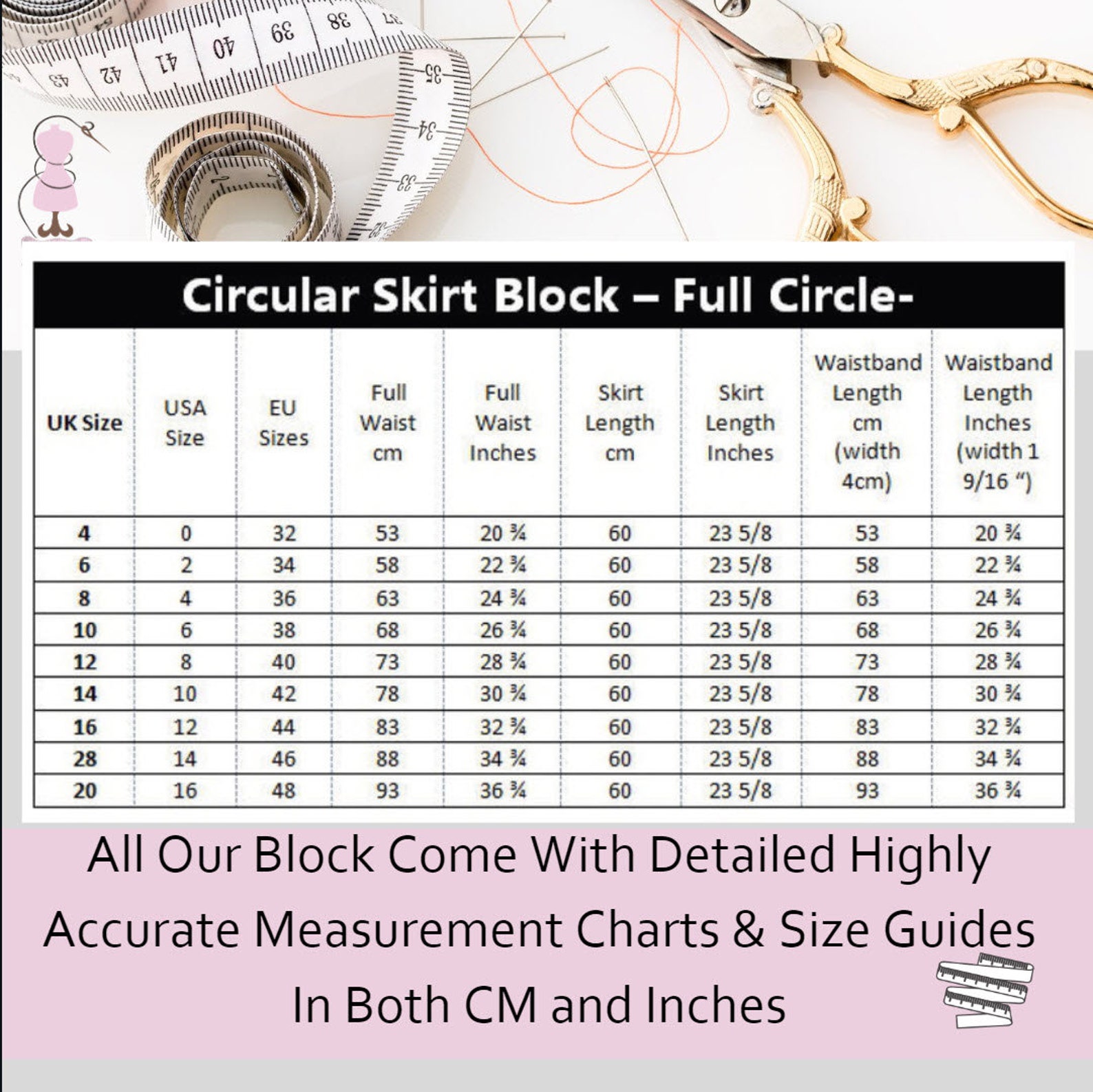Full Circle Skirt Block- (sloper)-professional Pattern Blocks - UK. USA ...