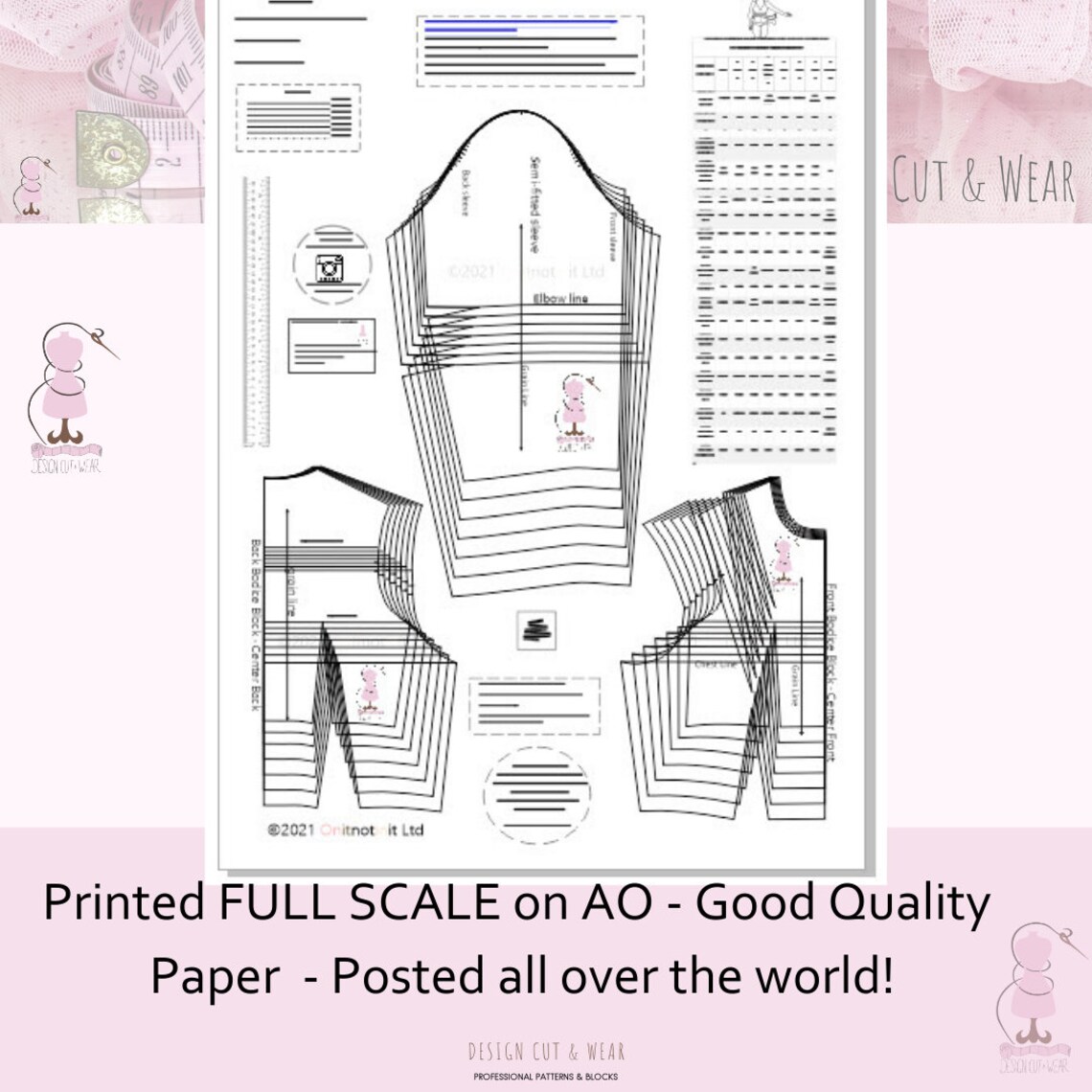 Bodice & Sleeve Pattern Blocks AGE 9 TO 15 - Teen-age SLOPER - Height ...