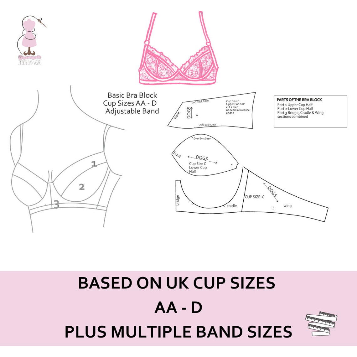 Basic Bra Pattern Block (sloper) - Cup Size AA & D (UK)- Created for ...