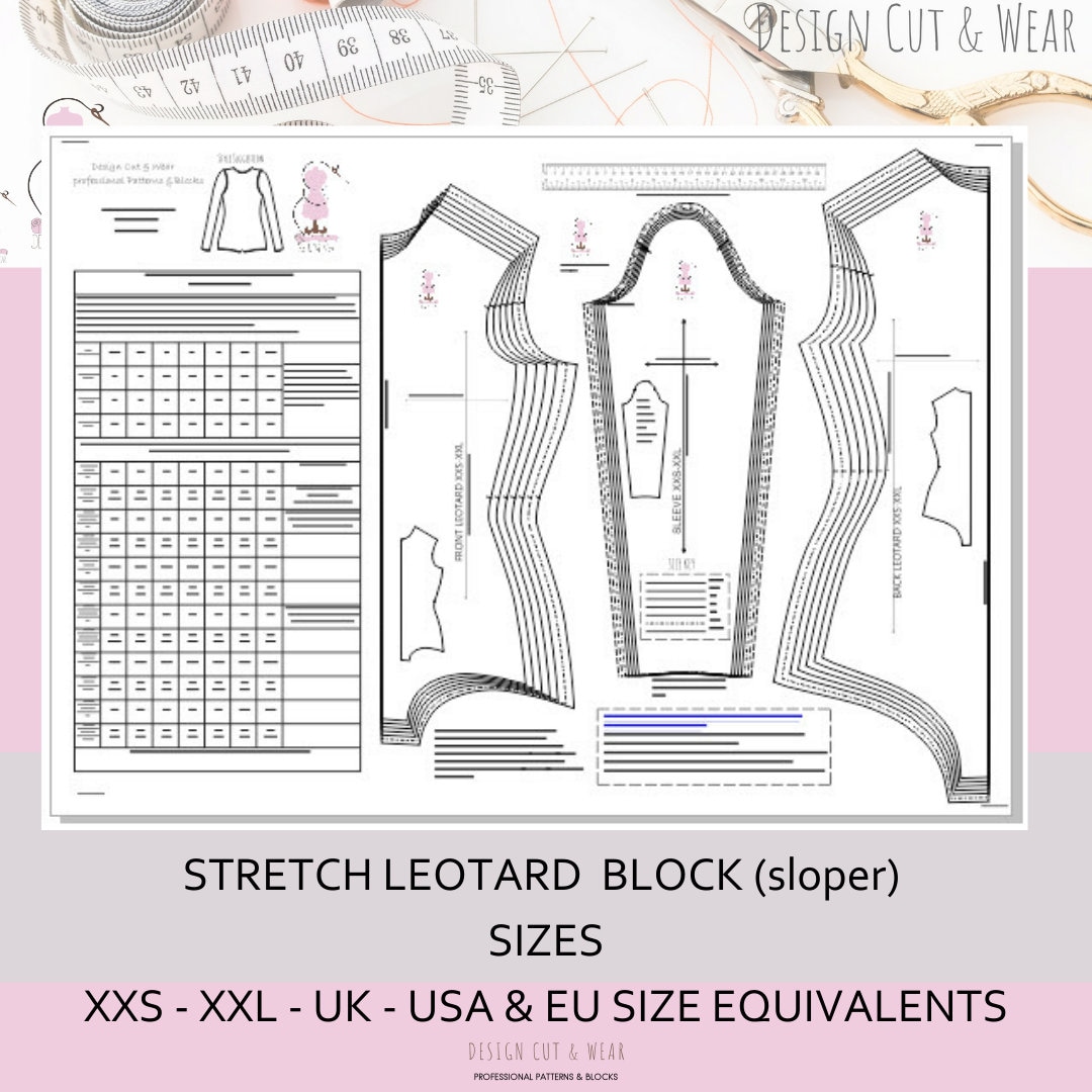 Leotard Pattern Block- Sizes XXS-XXL - U.K - U.S and European Size ...