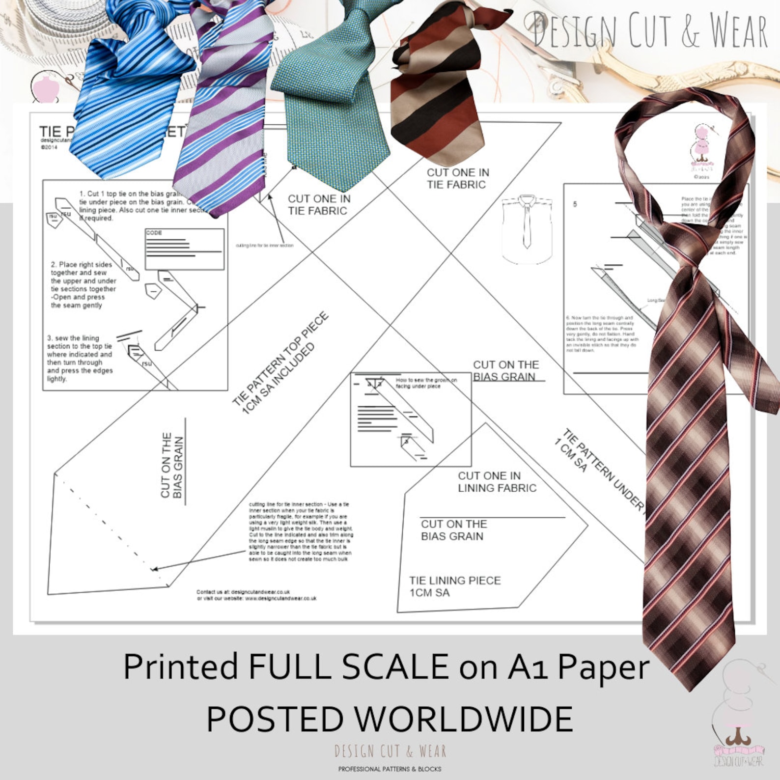 Tie Pattern Sheet - Making Instructions & Youtube Video - Make a Funky ...