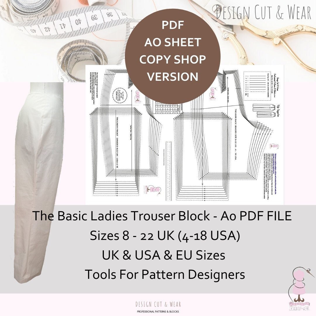 PDF Basic Trouser Block - Sloper - UK Sizes 8 - 22 (USA Equivalent 4-18 ...