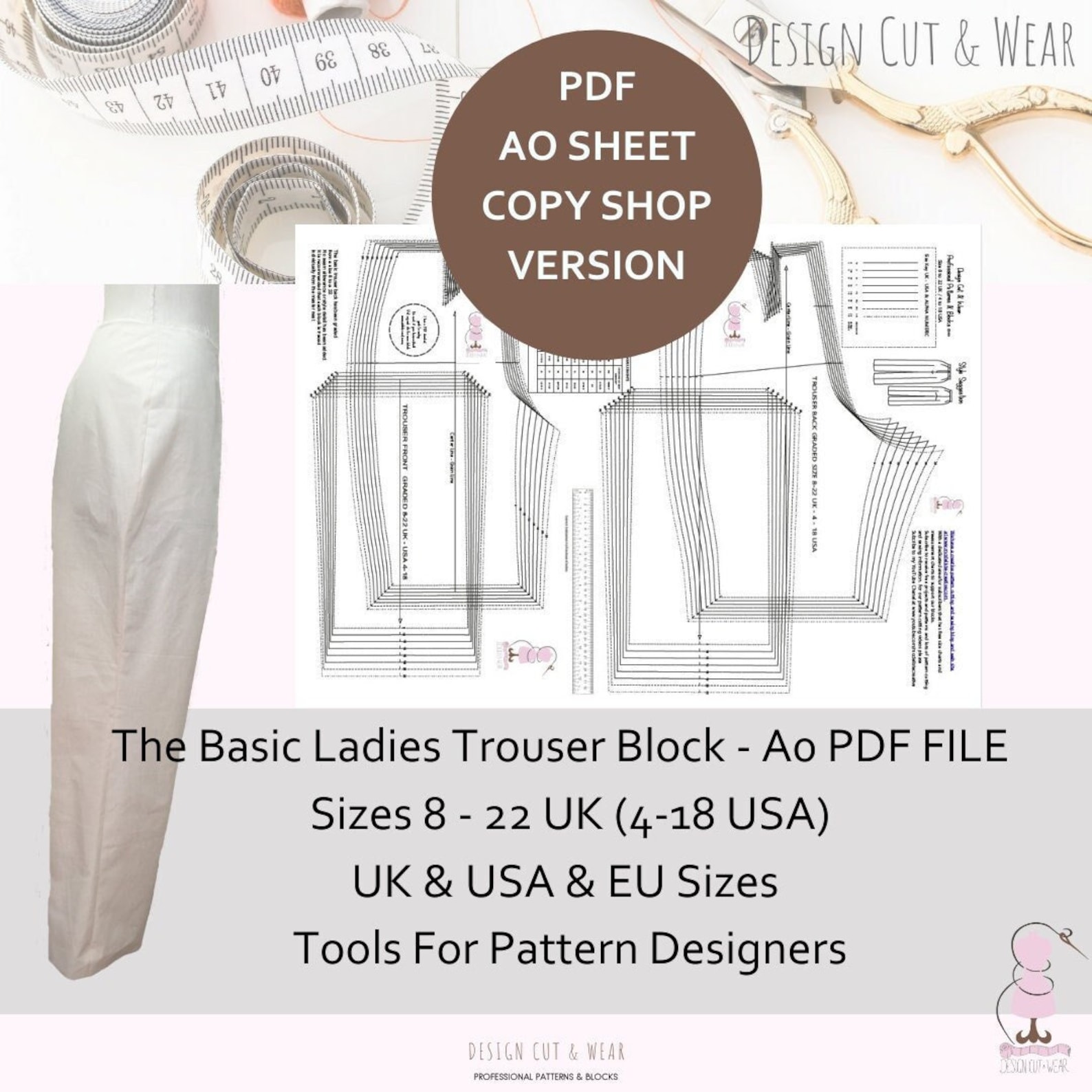 PDF Basic Trouser Block Sloper UK Sizes 8 22 USA - Etsy