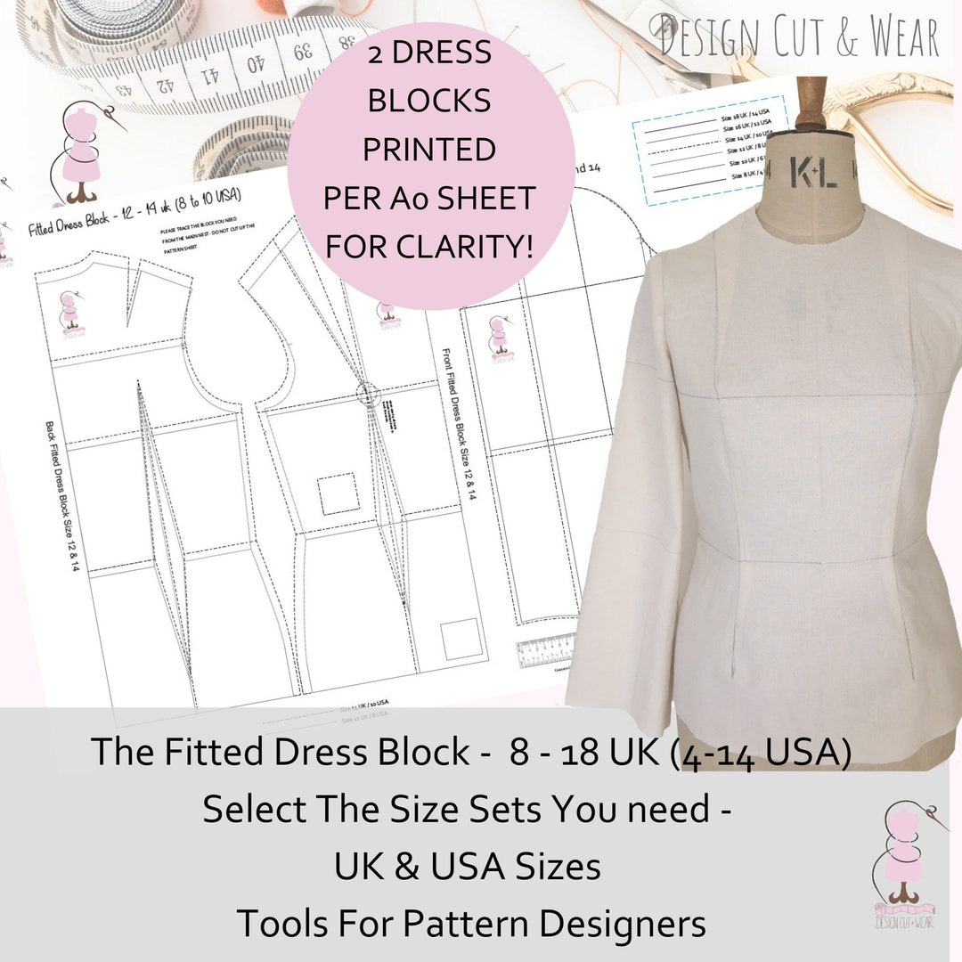 Fitted Dress Block / Sloper- UK Sizes 8 -18 (USA 4-14) EU 36-46 - Tools ...