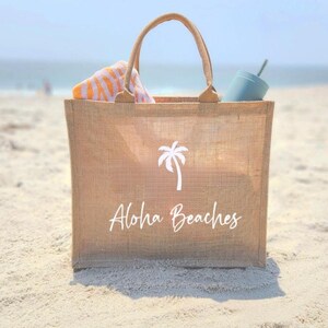 Personalized Burlap Beach Tote Bag: Hawaii Family Trip Gift - Etsy