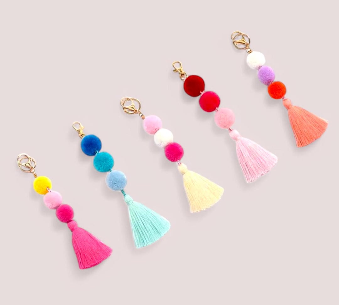 Boho Key Chain Pom Pom Tassel Bag Charm Birthday Trip Gift Bag Ideas ...