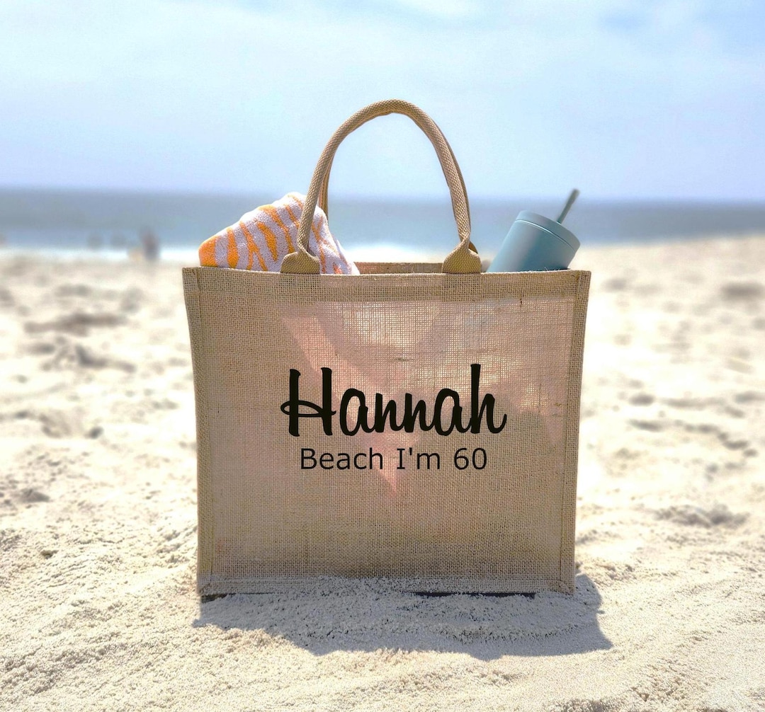 60th Birthday Gift for Women Burlap Bag Beaches I'm 60 Tote Bag ...