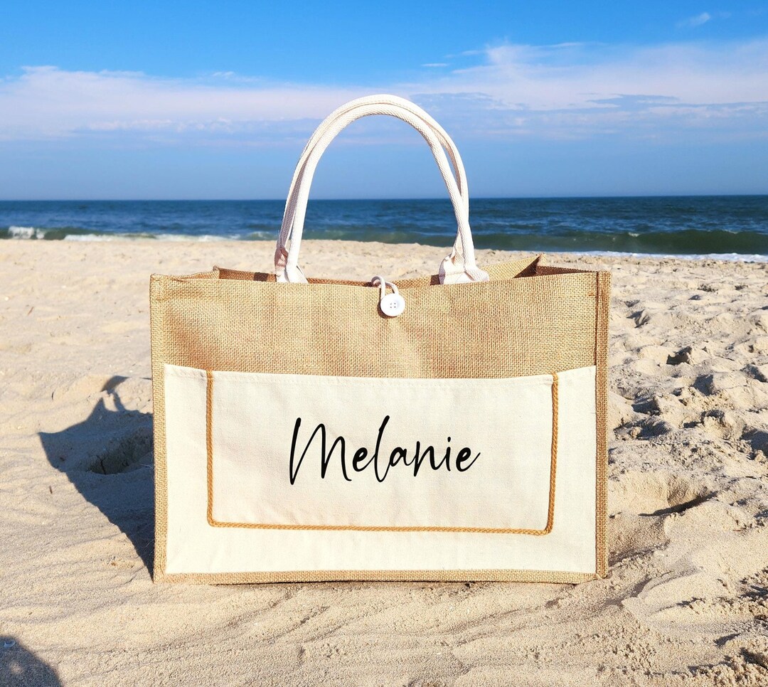 Personalized Burlap Beach Tote Bag, Girls Trip Gift - Etsy