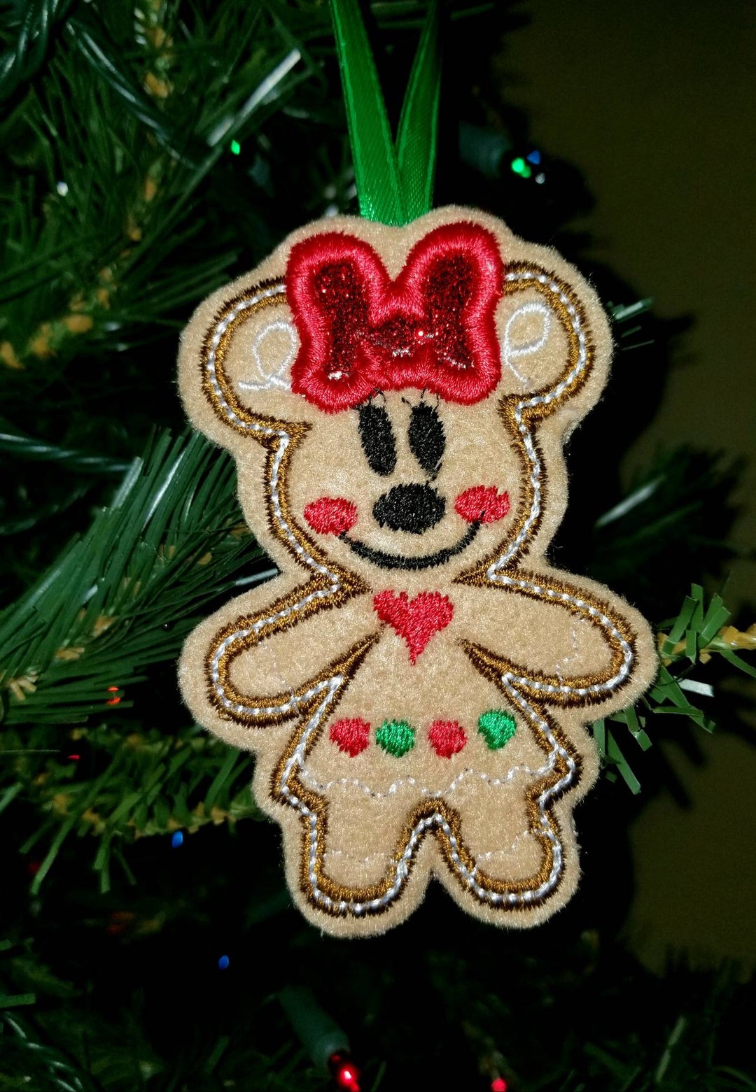 Gingerbread Minnie Christmas Ornament, Felt Ornament, Personalized ...