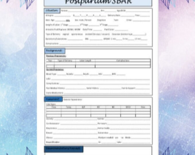Postpartum SBAR OB / Maternal Child / Mother Baby / Labor and Delivery ...
