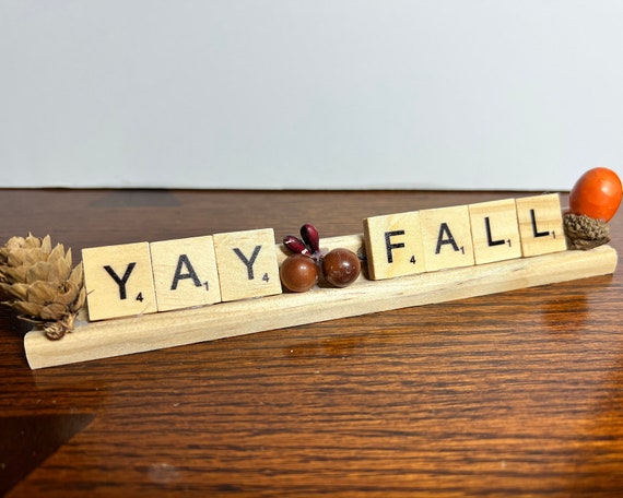 Wooden Scrabble Letter Tray Word Sign Yay Fall With Acorn - Etsy