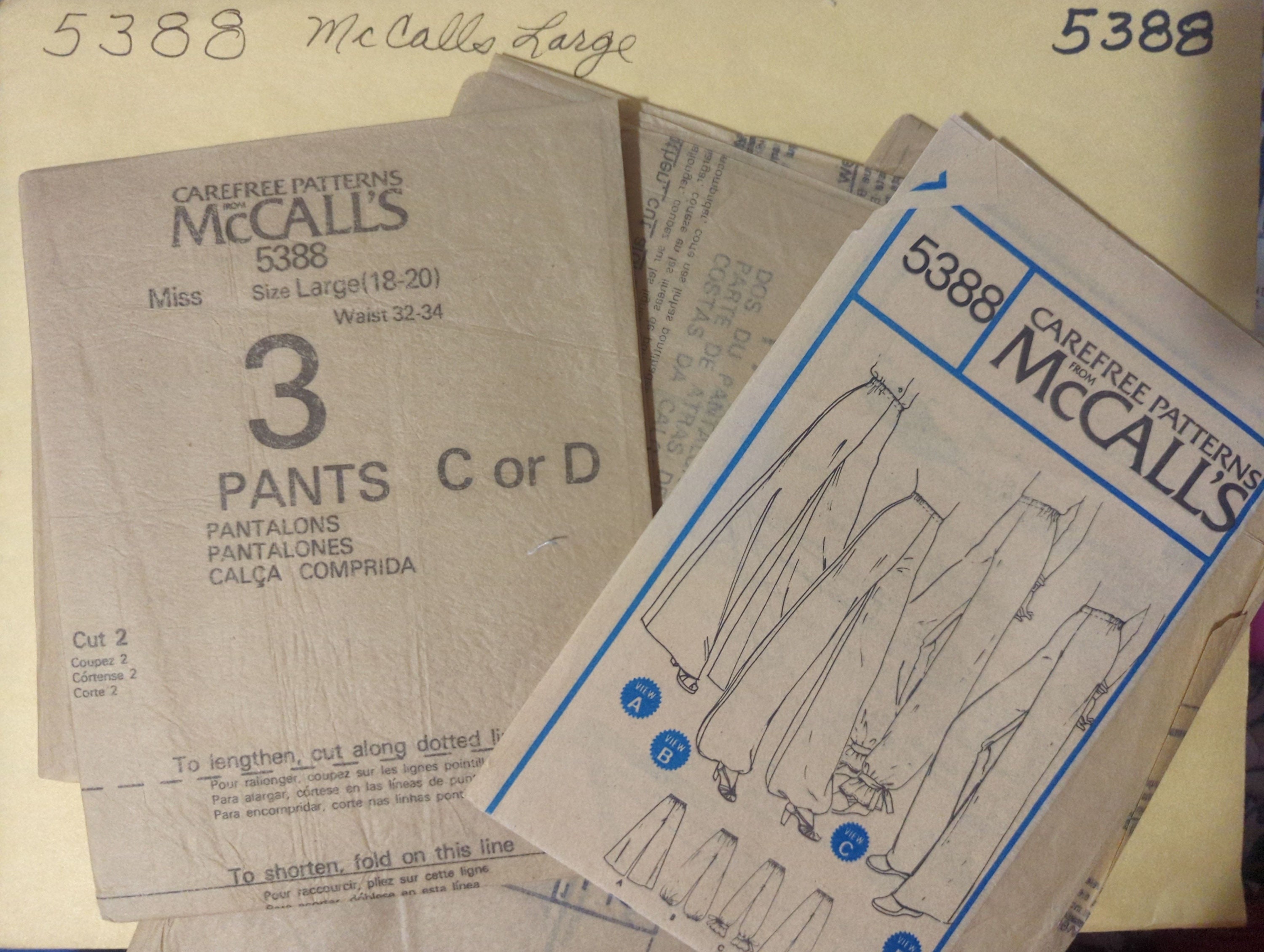 Large Vintage Pants Sewing Pattern - Etsy