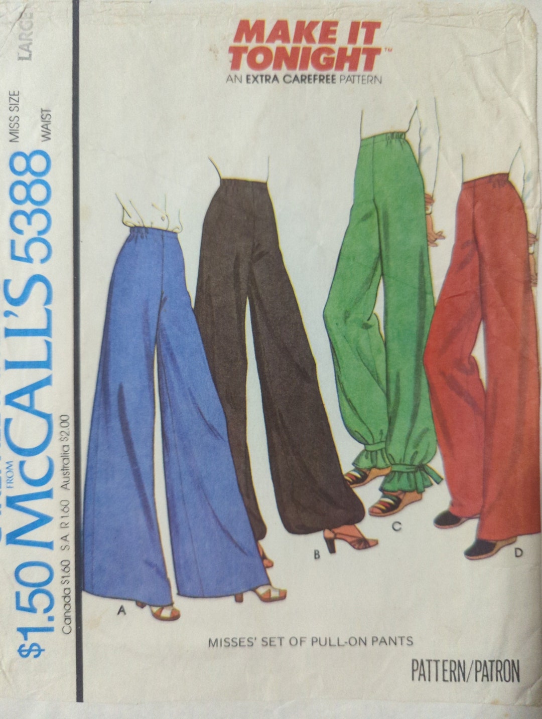 Large Vintage Pants Sewing Pattern - Etsy