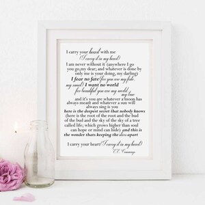 I Carry Your Heart Printable EE Cummings Poem Typography - Etsy