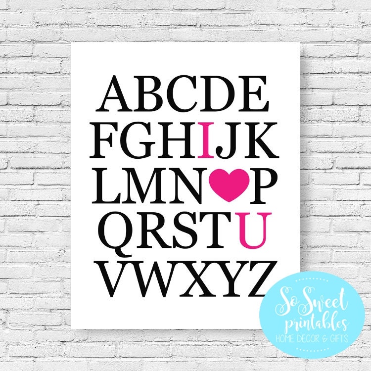 Abc Printable I Love U Nursery Art Alphabet Baby Shower Gift Diy Art ...