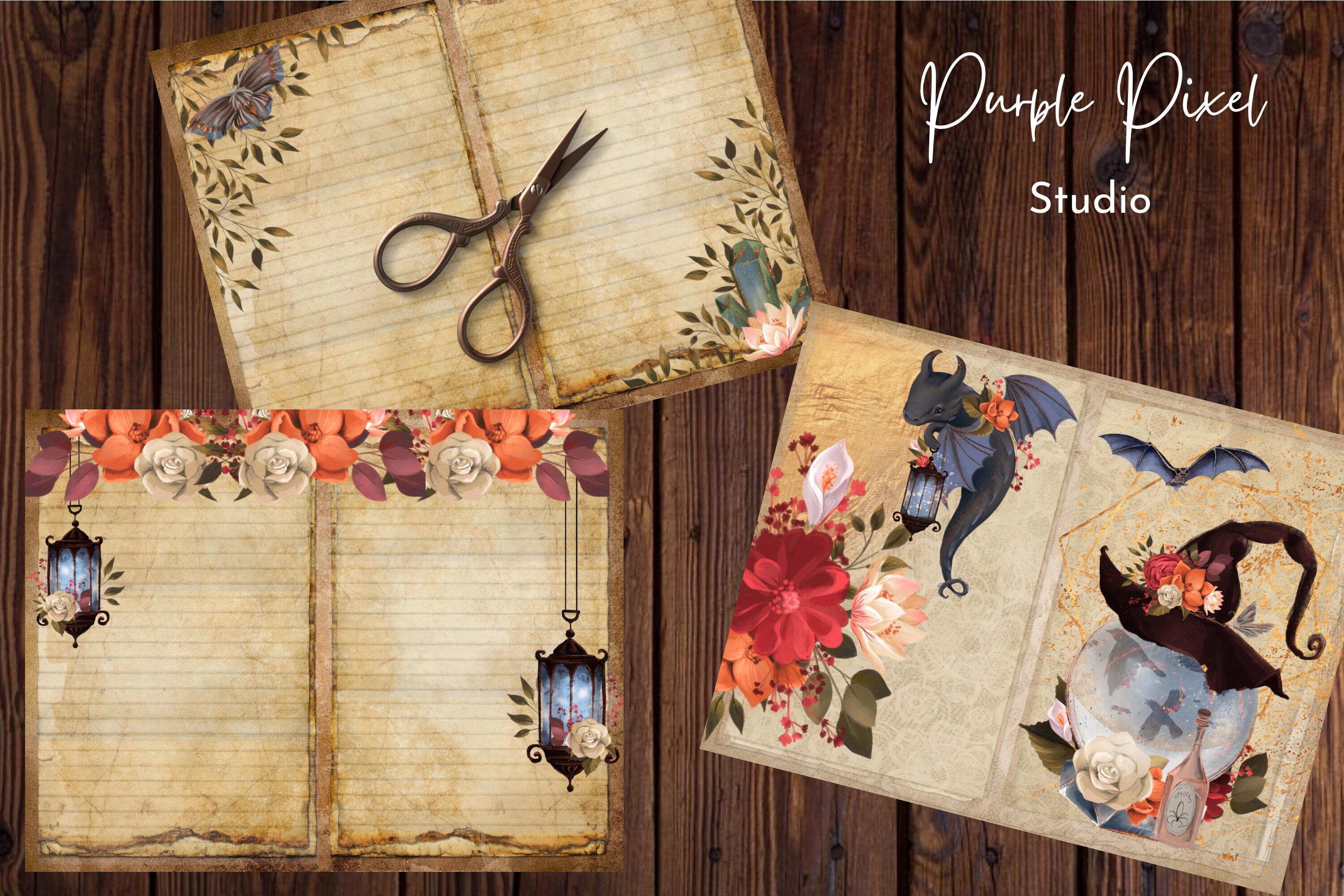 Witchy Themed Junk Journal Pages, Witch Junk Jurnal Printable, Digital ...