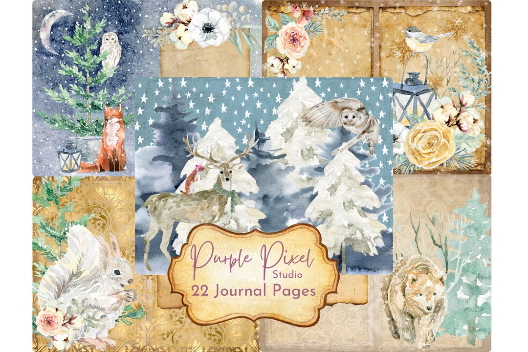 Pearl Winter Journal Pages, Snow Covered Landscape Junk Jurnal ...